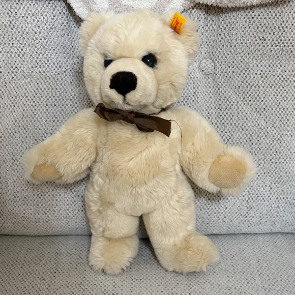 steiff | Toys | Authentic Steiff Plush Cream Teddy Bear With Brown Bow ...